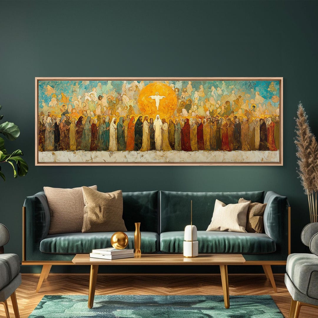 All Saints Gathering in Heaven Christian Art Print - Panoramic Canvas ...