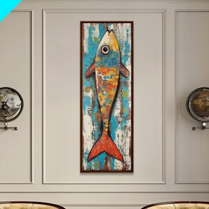 Koi Fish Painting, Colorful Fish Art, Nautical Decor, Rustic Art ...