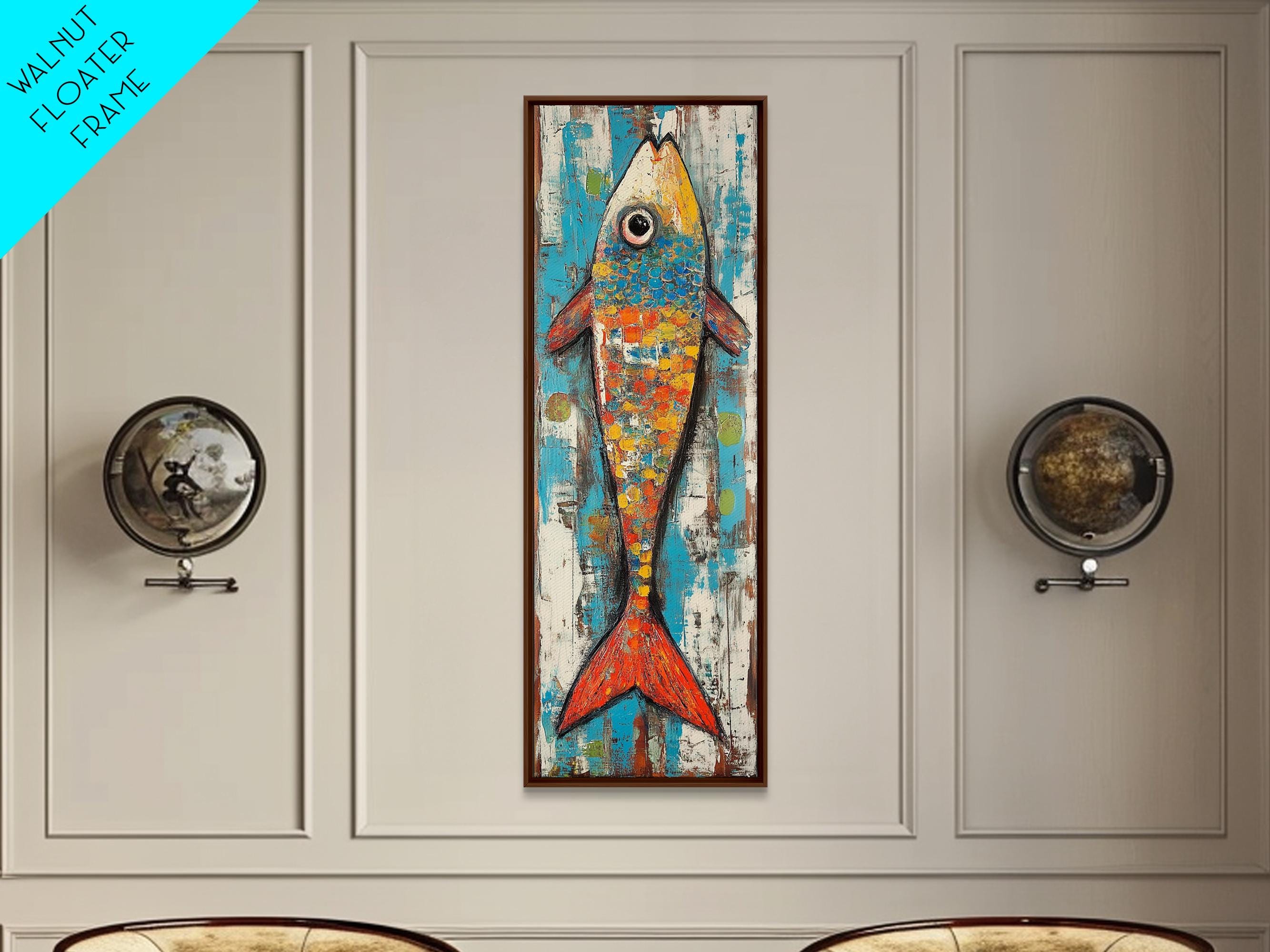 Koi Fish Painting, Colorful Fish Art, Nautical Decor, Rustic Art ...