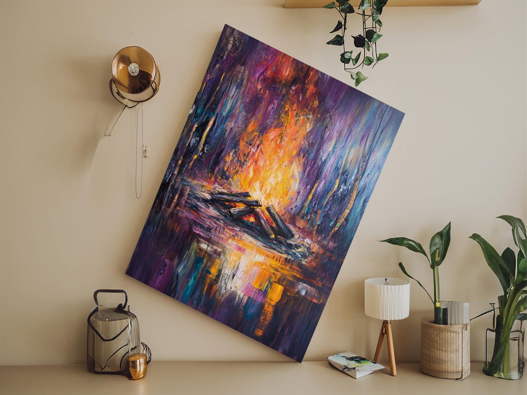 Moody Campfire, Dark Romance Painting, Firelight Art, Abstract Fire ...