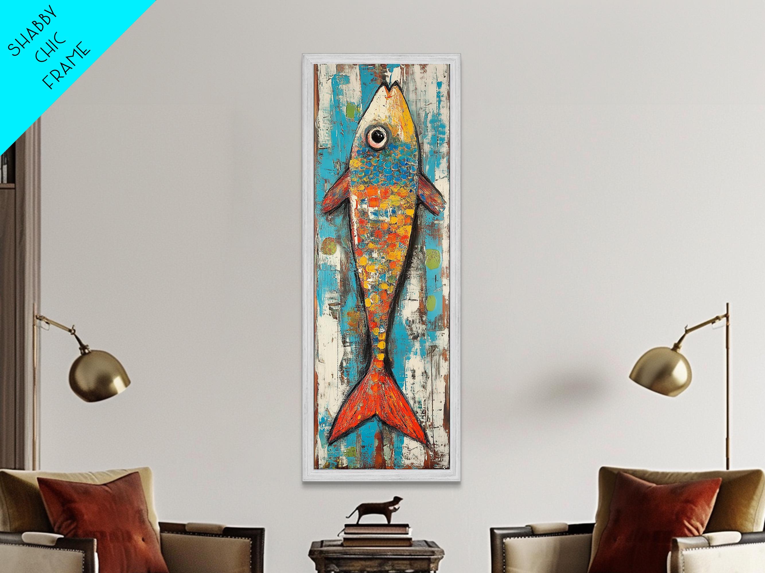 Koi Fish Painting, Colorful Fish Art, Nautical Decor, Rustic Art ...