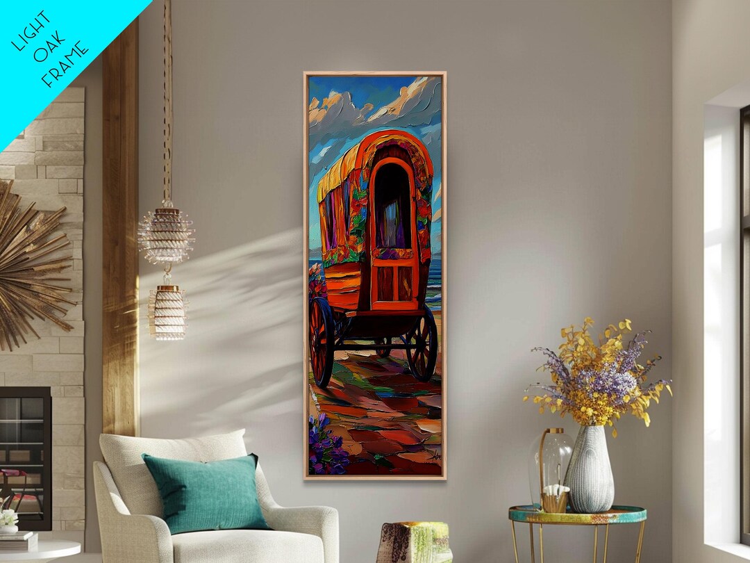 Vibrant Gypsy Wagon Art Framed Canvas Print, Rustic Wall Art, Whimsical ...