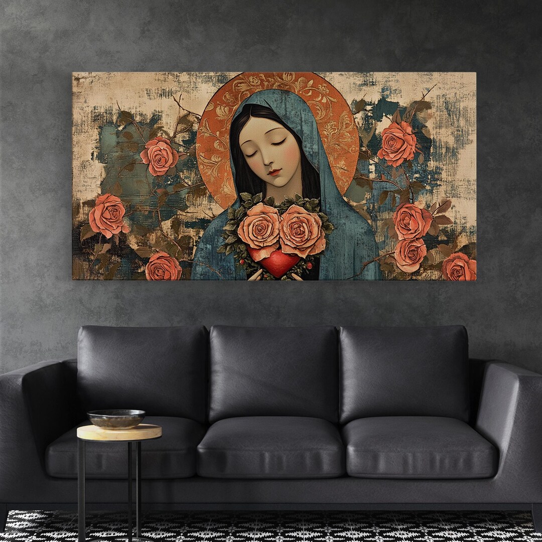 Immaculate Heart of Mary Nihonga Style Framed Canvas Print | Wabi Sabi ...