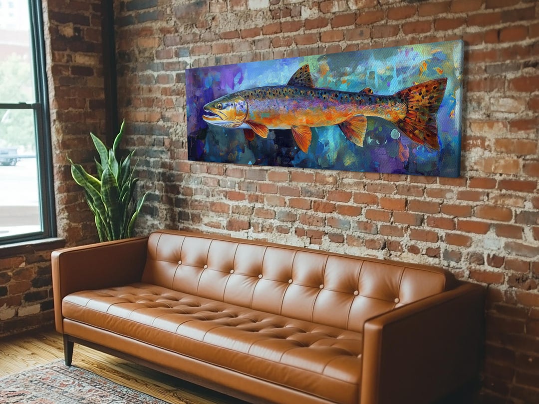 Colorful Trout Fishing Art, Rustic Cabin Decor, Wildlife Wall Art, Fish ...