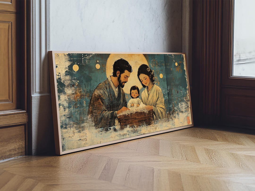Holy Family at the Manger Christmas Night Scene Nihonga Wabi Sabi Style ...