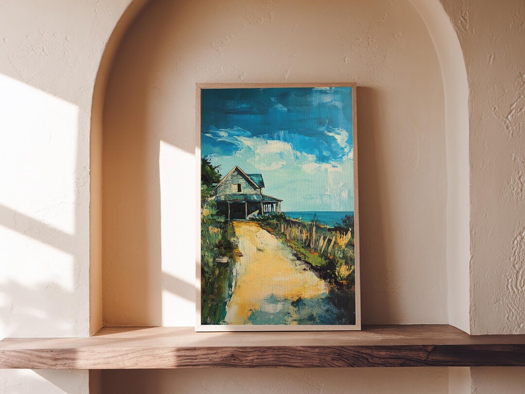 Coastal Cottage, Rustic Wall Art, Farmhouse Art, Beach House Painting ...