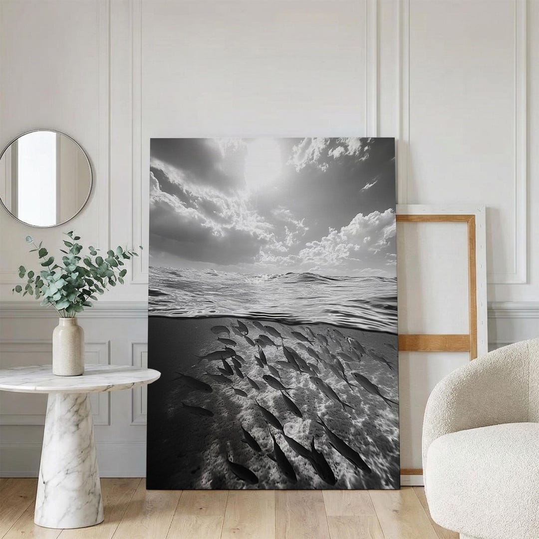 Underwater Scene, School of Fish, Ocean Photography, Split Shot Water ...