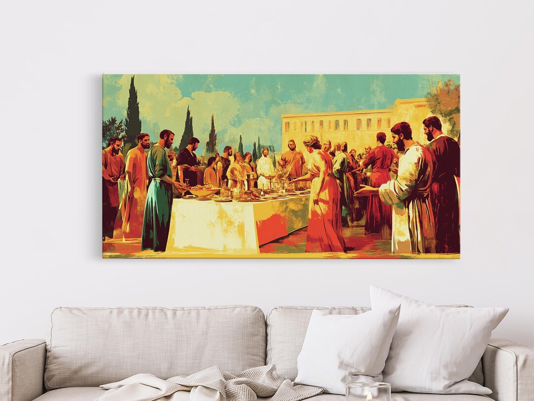 Wedding at Cana Pop Art Style Framed Canvas Print - Biblical Miracle ...