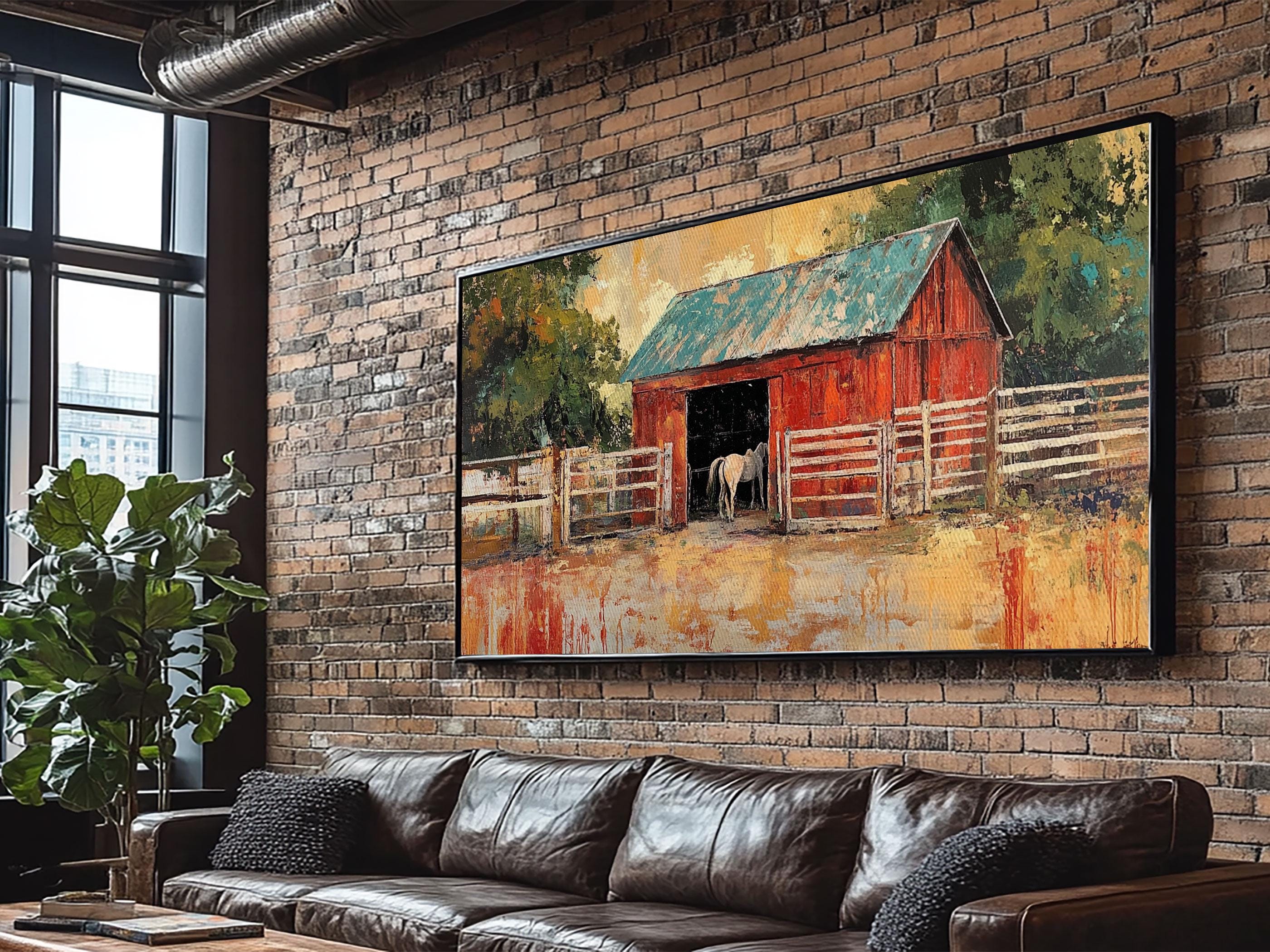 Rustic Barn Scene, Barn Landscape Oil Painting, Western Wall Art ...