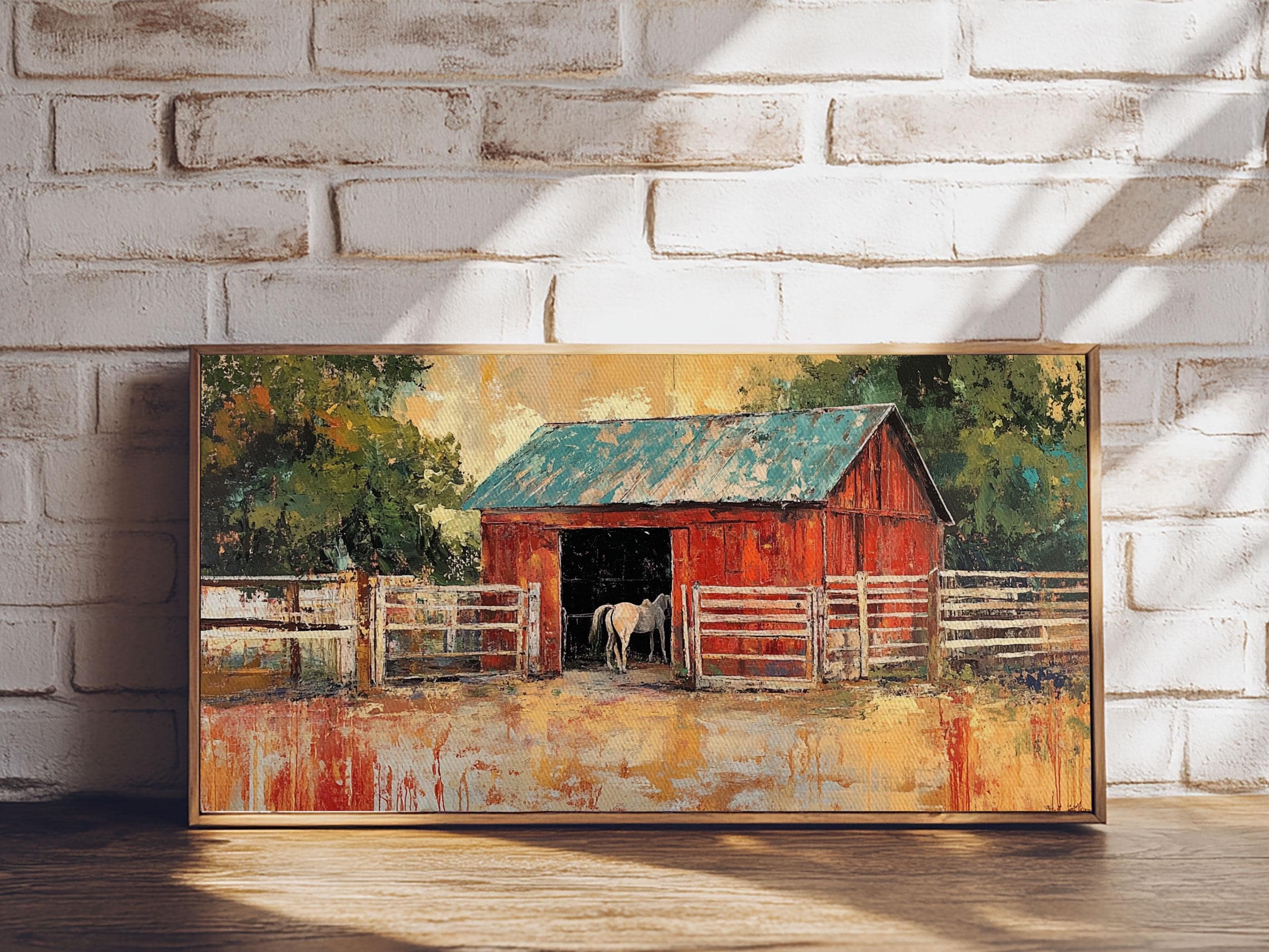 Rustic Barn Scene, Barn Landscape Oil Painting, Western Wall Art ...