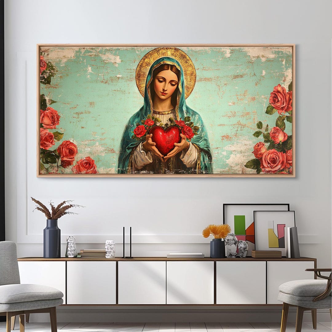 Immaculate Heart of Mary Surrounded by Roses Pop Art Framed Canvas ...