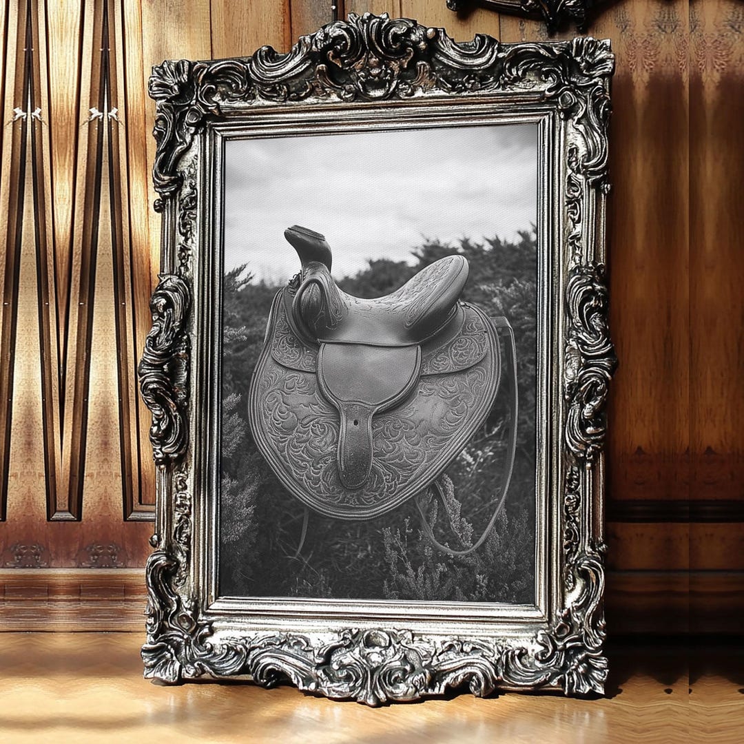 Ornate Leather Saddle, Vintage Horse Art, Rustic Decor, Cowboy Painting ...