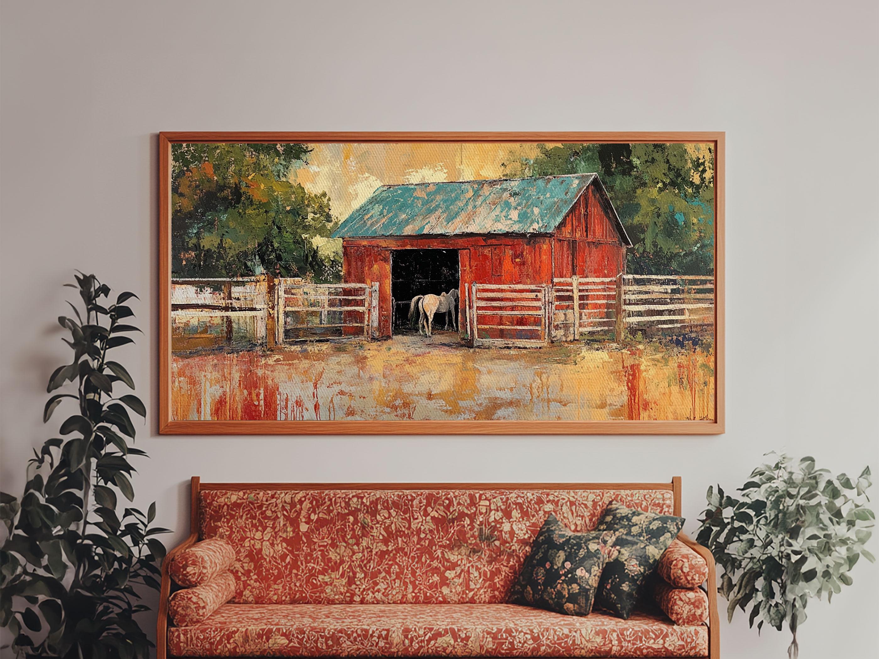 Rustic Barn Scene, Barn Landscape Oil Painting, Western Wall Art ...