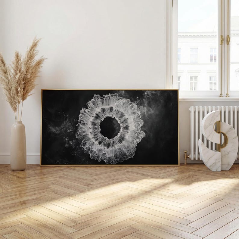 Abstract Smoke Art, Modern Monochrome, Ink Explosion, Minimalist Wall ...