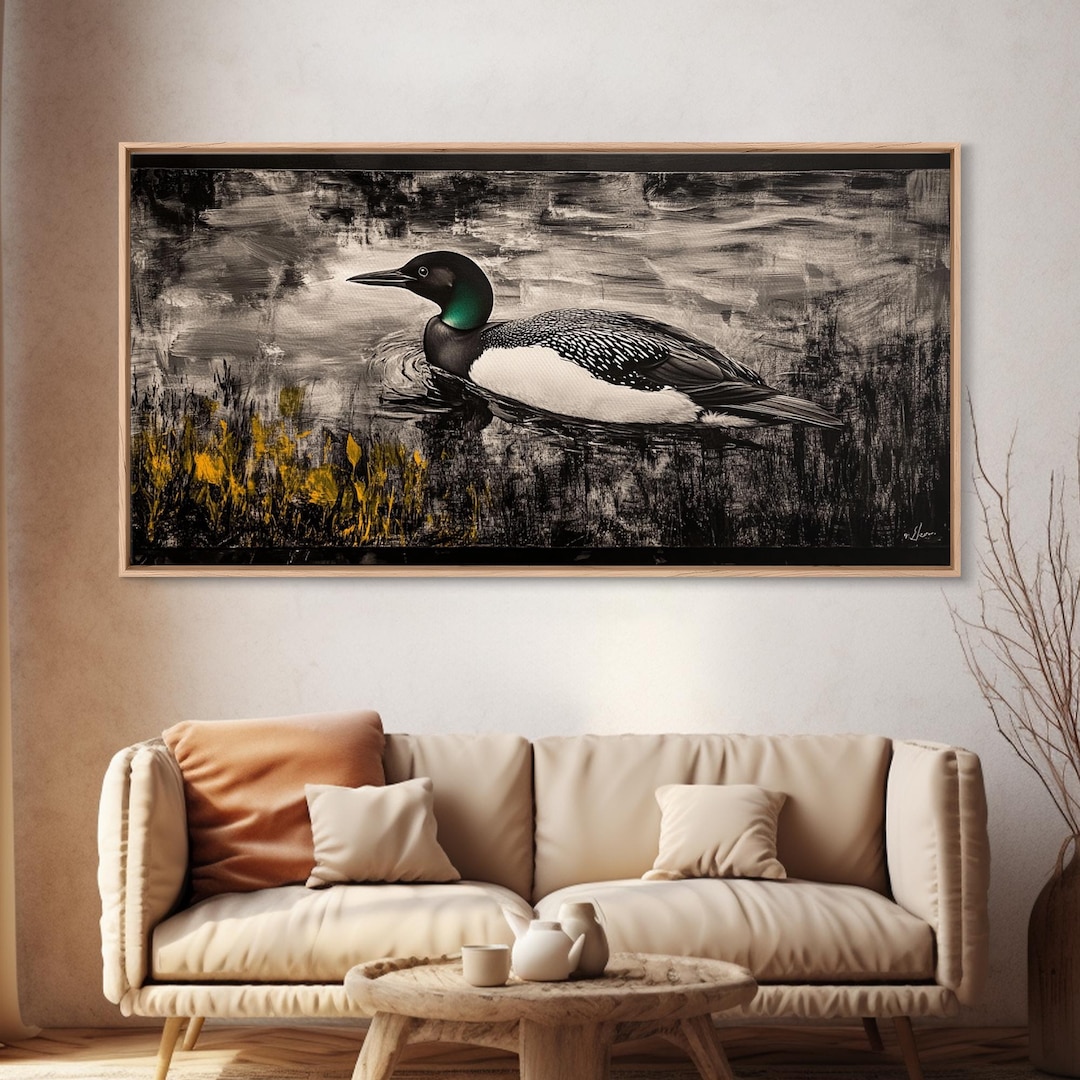 Loon Water Bird Painting: Rustic Wildlife Framed Canvas Art - Etsy