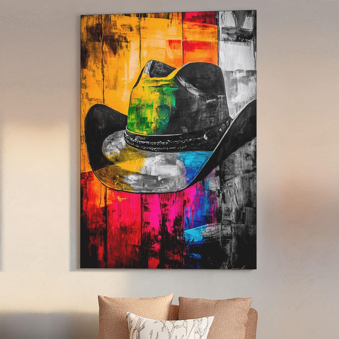 Cowboy Hat, Graffiti Wall Art, Chicano Art, Bold Western Art, Canvas ...