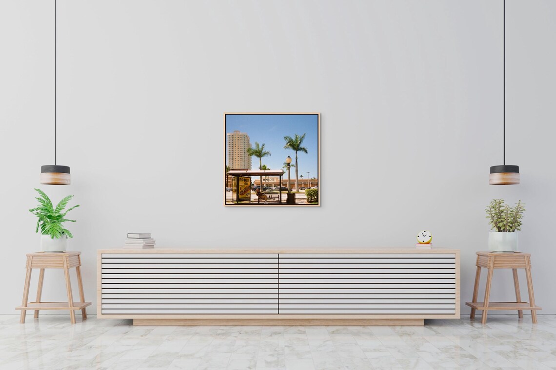 Miami Bus Stop Scene With Palm Trees & Blue Sky - Film Photography Wall ...