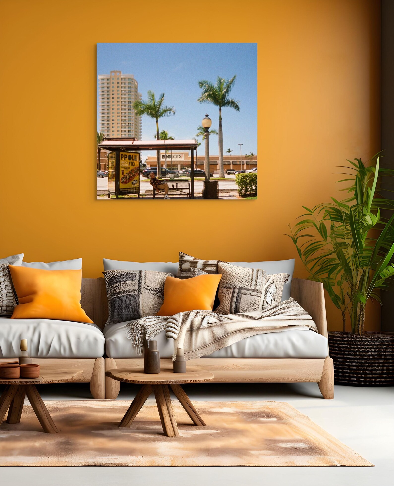 Miami Bus Stop Scene With Palm Trees & Blue Sky - Film Photography Wall ...