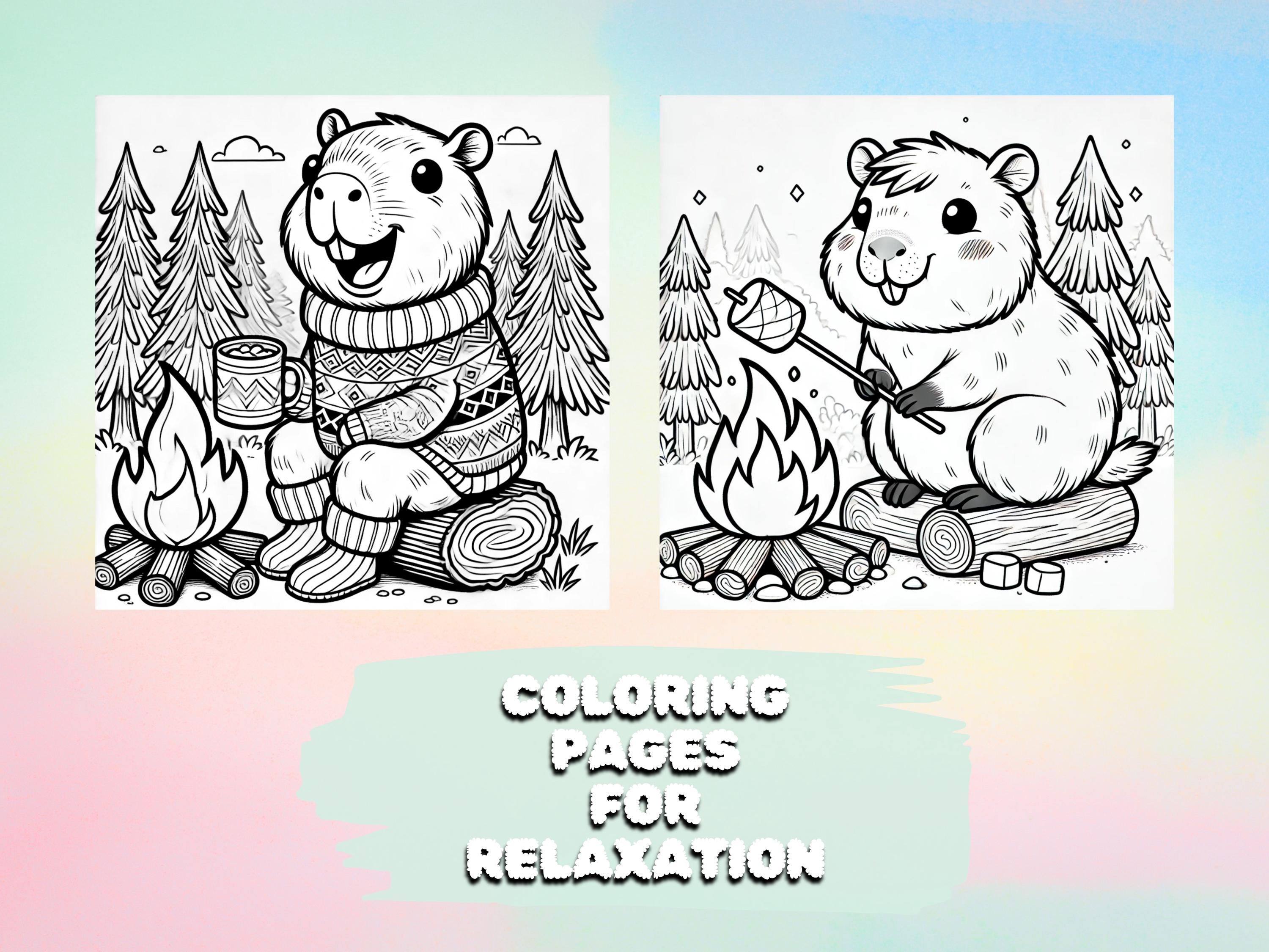 Capybara on Vacation Coloring Pages| Cute Animal |printable Digital ...
