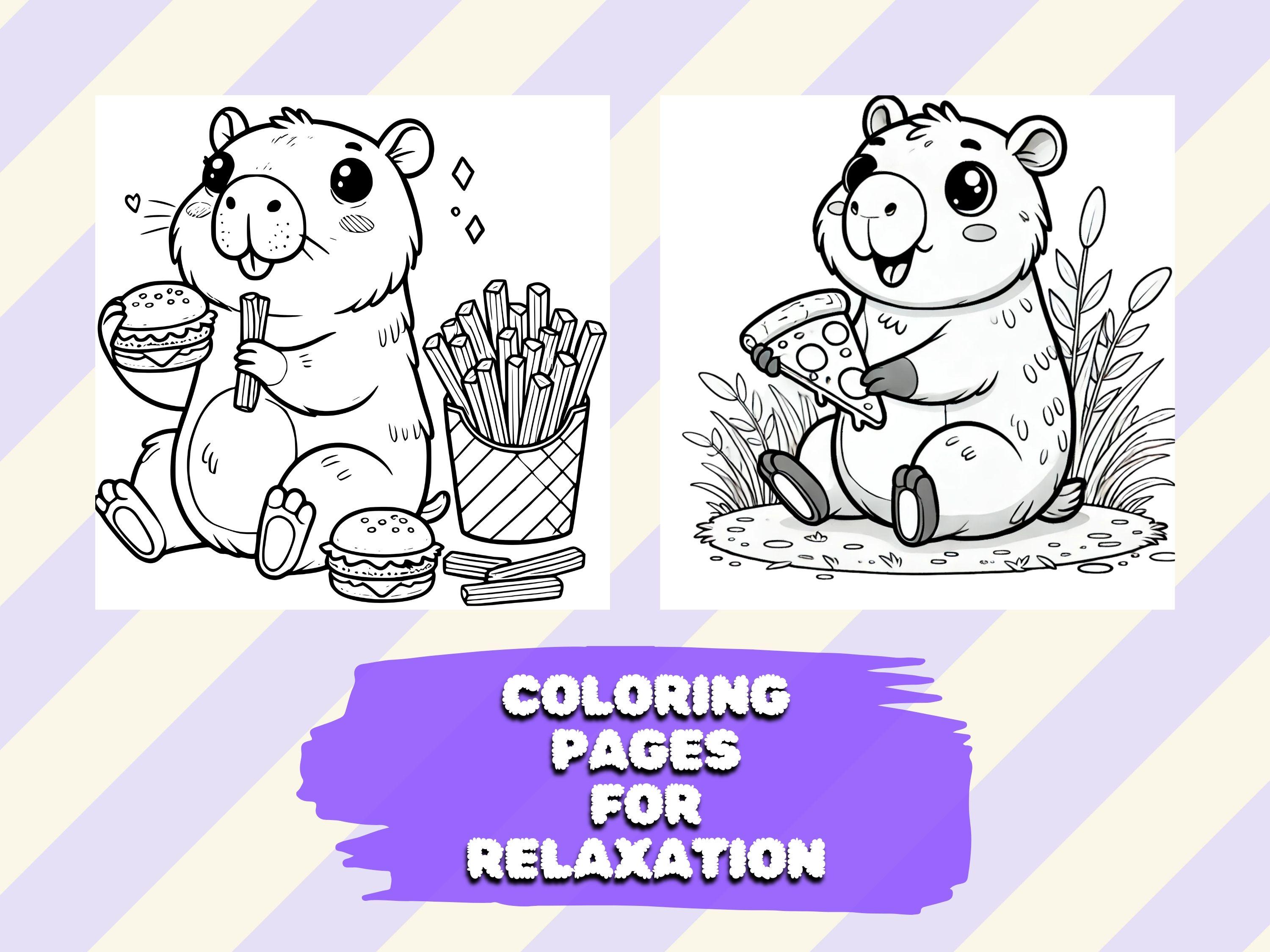 Capybara and Food Coloring Pages| Cute Animal |printable Digital ...