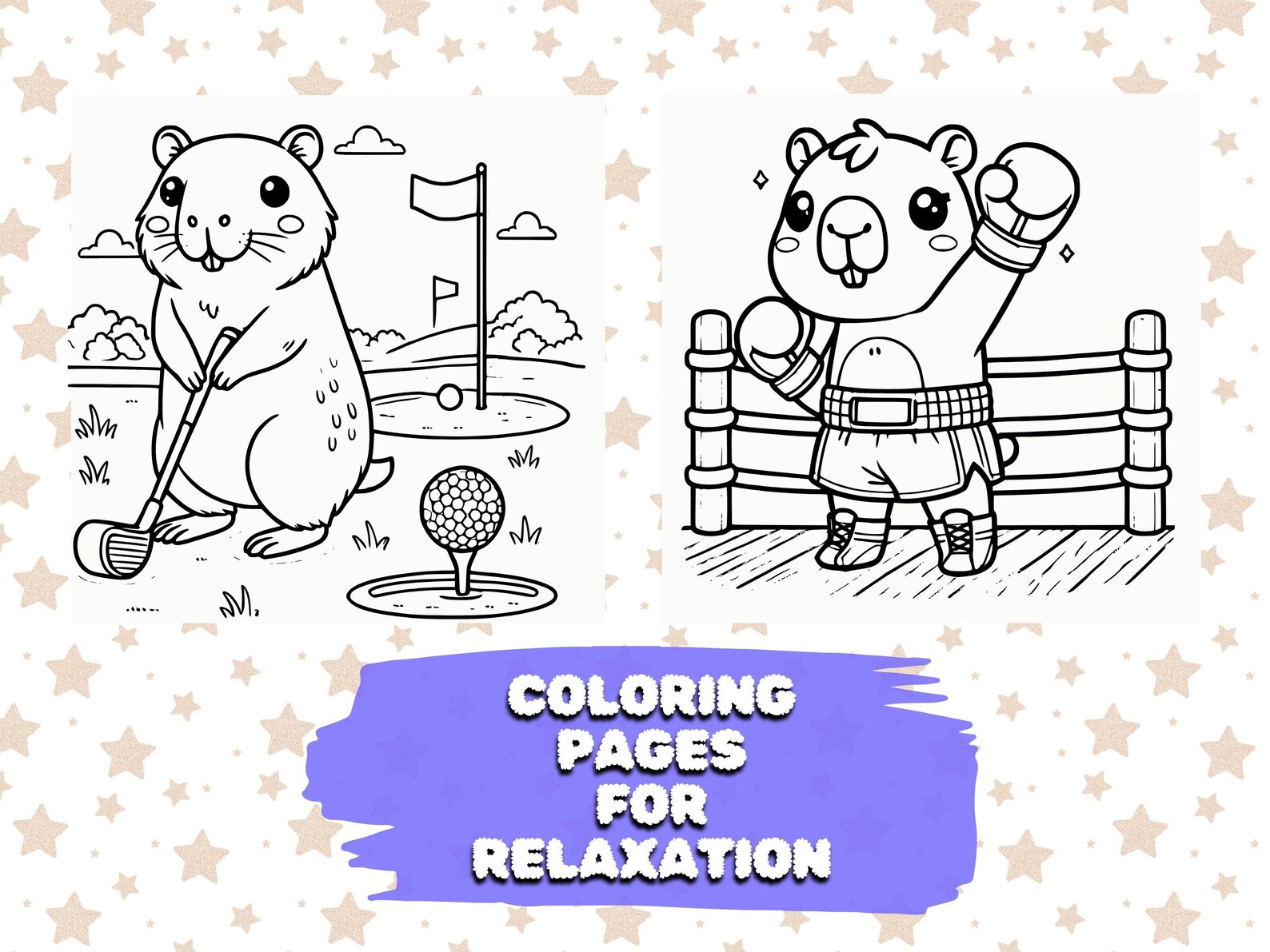 Capybara Star of Sports: Coloring Book, Cute Animals, Printable Pages ...