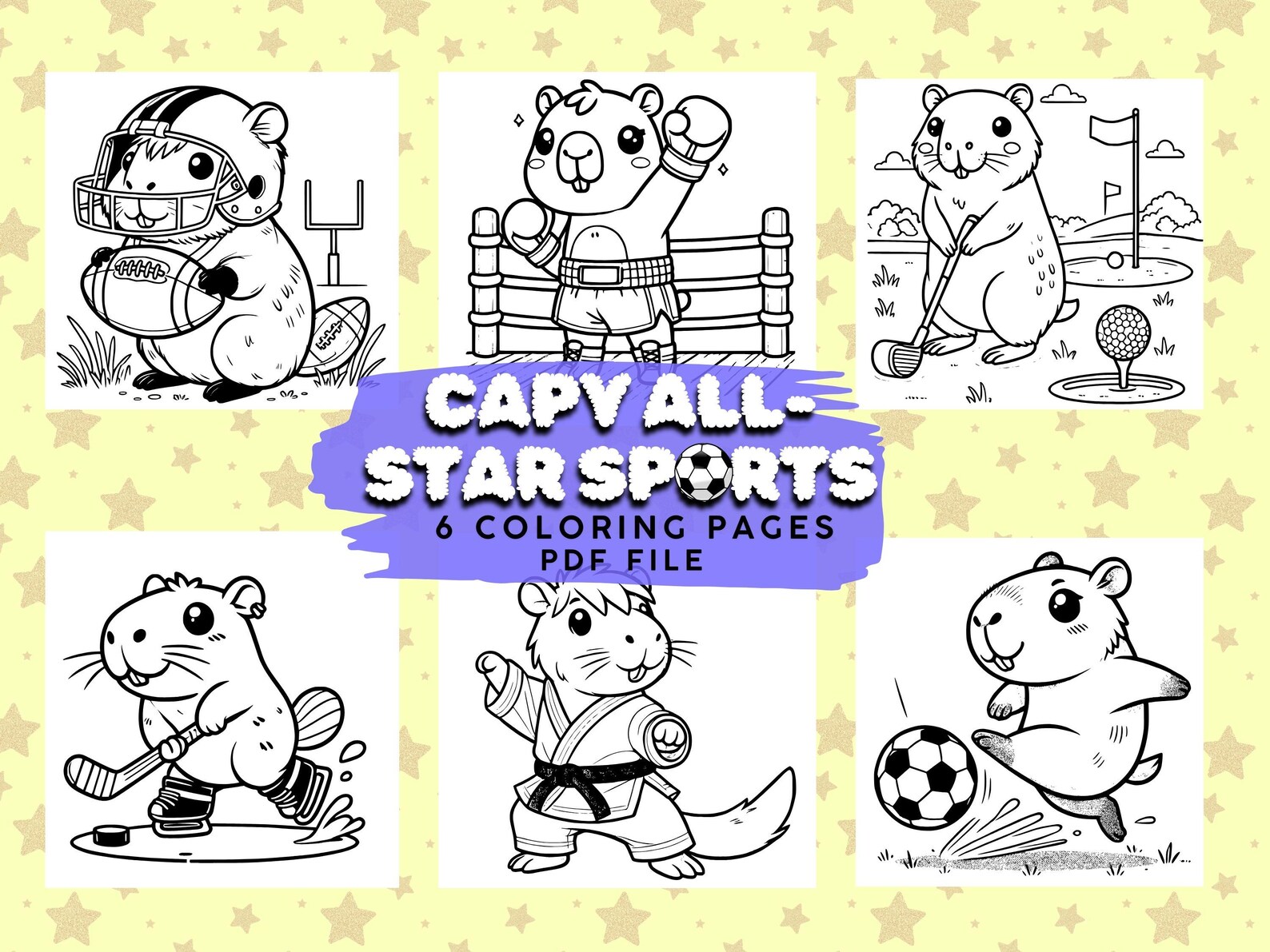 Capybara Star of Sports: Coloring Book, Cute Animals, Printable Pages ...