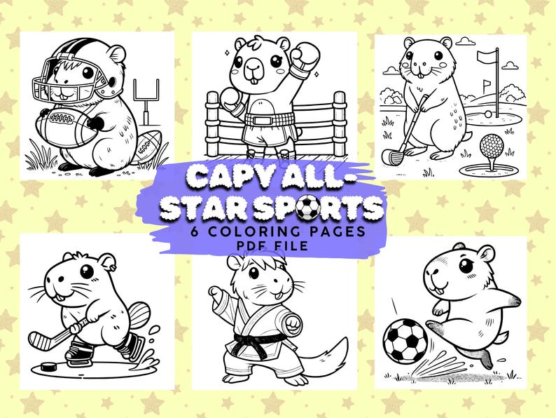Capybara Star of Sports: Coloring Book, Cute Animals, Printable Pages ...