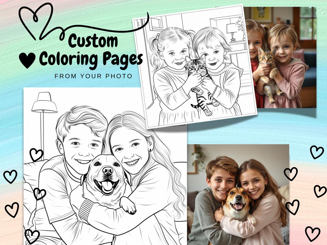 Custom Coloring Book Pages, Personalized Photo to Coloring Page, Gift ...