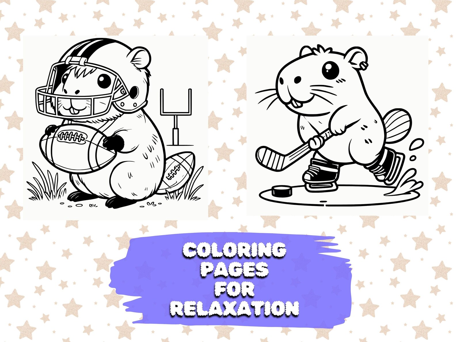 Capybara Star of Sports: Coloring Book, Cute Animals, Printable Pages ...