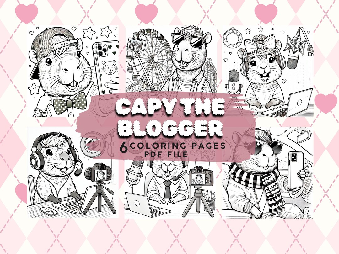 Capybara the Blogger Coloring Pages| Cute Animal |printable Digital ...