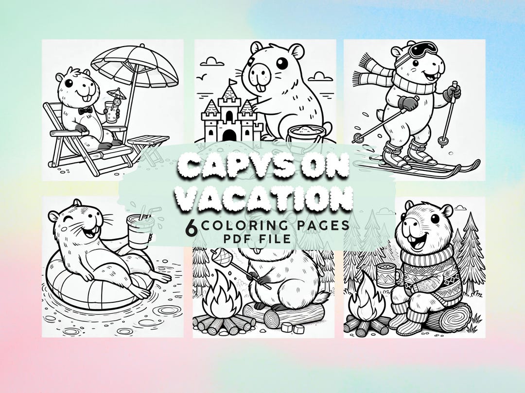Capybara on Vacation Coloring Pages| Cute Animal |printable Digital ...