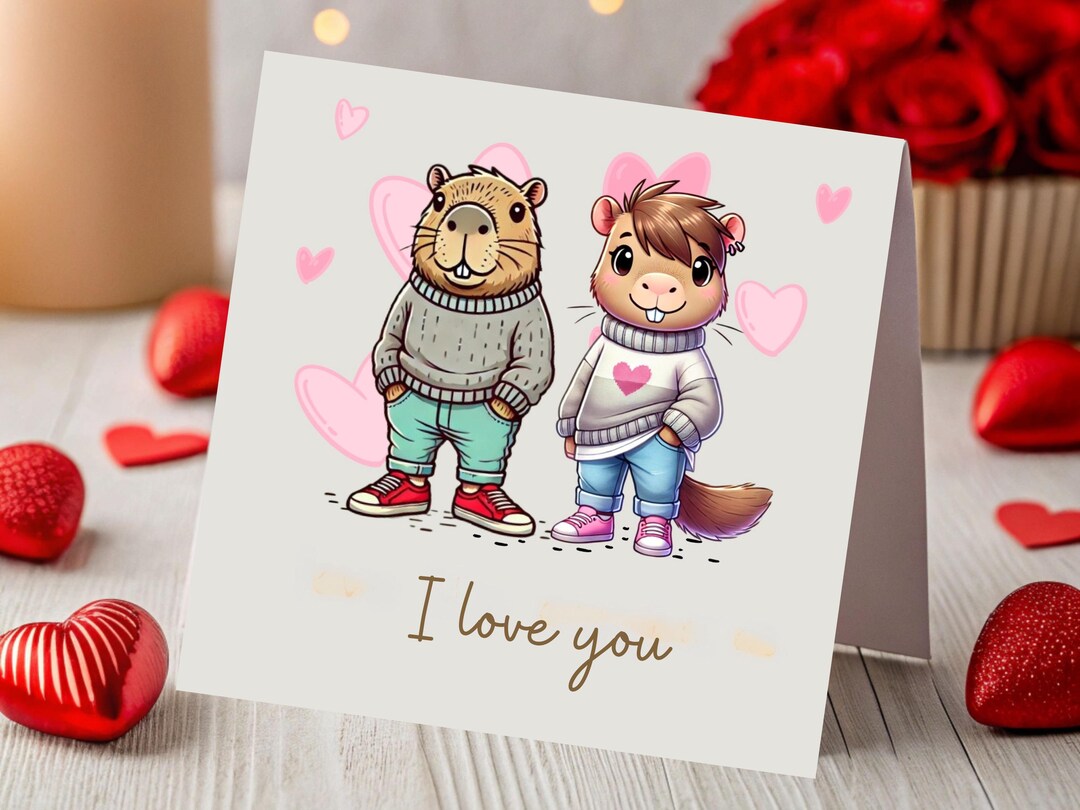 5 Printable Valentines Day Cards Capybara Love Card, Romantic Greeting ...