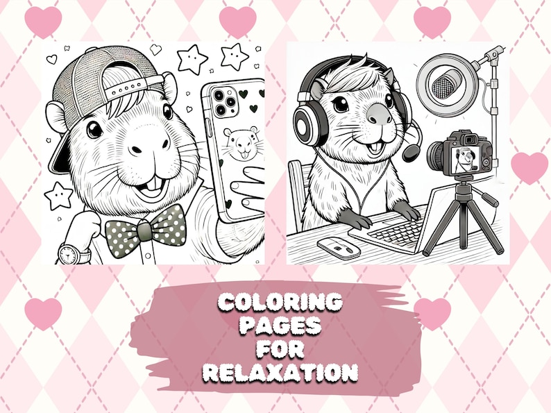 Capybara the Blogger Coloring Pages| Cute Animal |printable Digital ...
