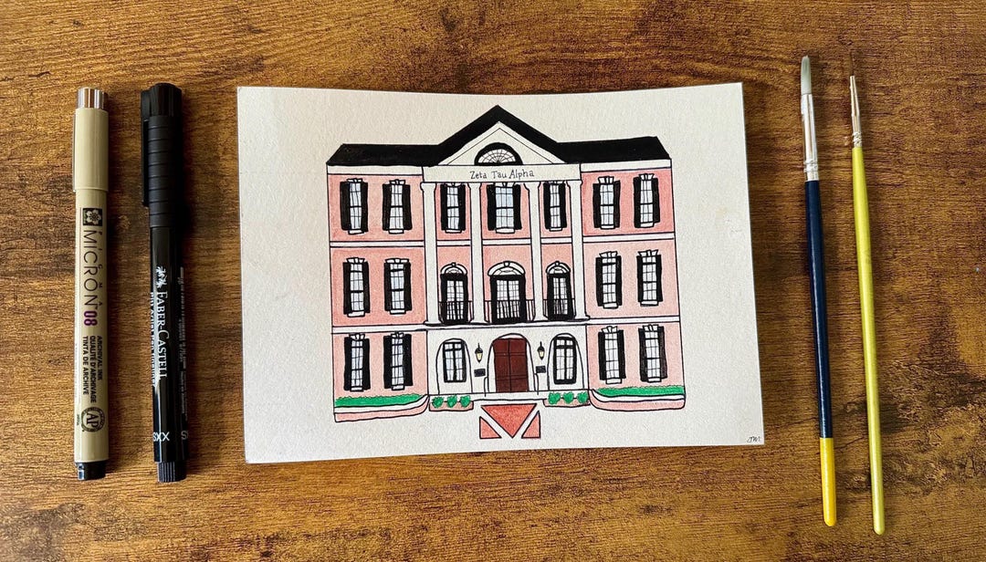 Custom Sorority Fraternity House Watercolor Portrait, Greek Life House ...