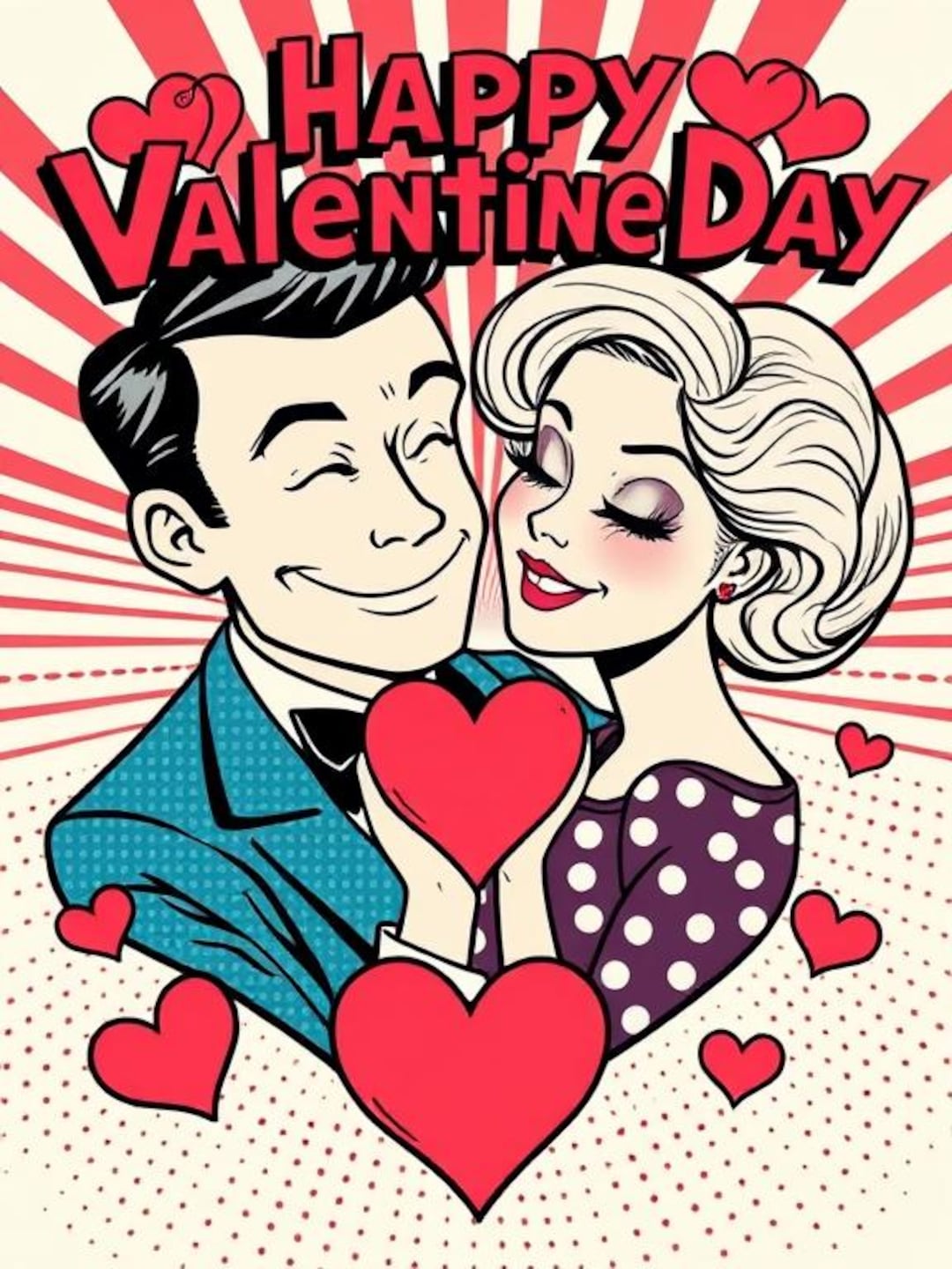 Retro Pop Art Valentine’s Day Digital Print - Romantic Couple "happy ...