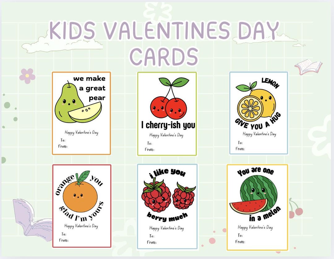 Kids Valentines Cards (fruit Puns)-valentines Day - Etsy