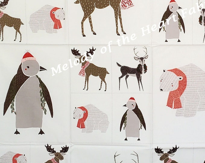 MERRILY Panel Moda GINGIBER'S Original Christmas Fabric Penguin Moose Polar Bear Deer Scarves ...