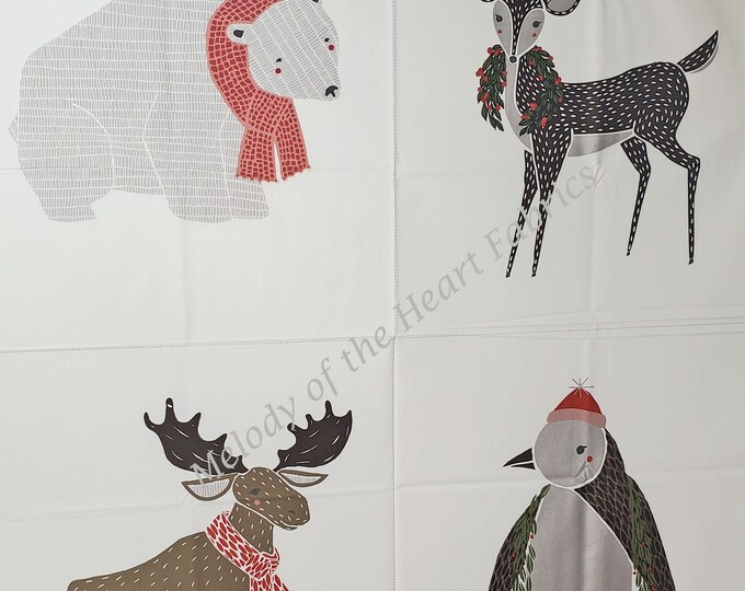 MERRILY Panel Moda GINGIBER'S Original Christmas Fabric Penguin Moose ...