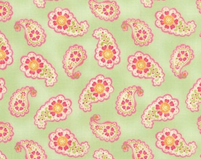 COLETTE PAISLEY Fabric 1/2 Yds Moda Chez Moi Leaf Green Floral Pink ...