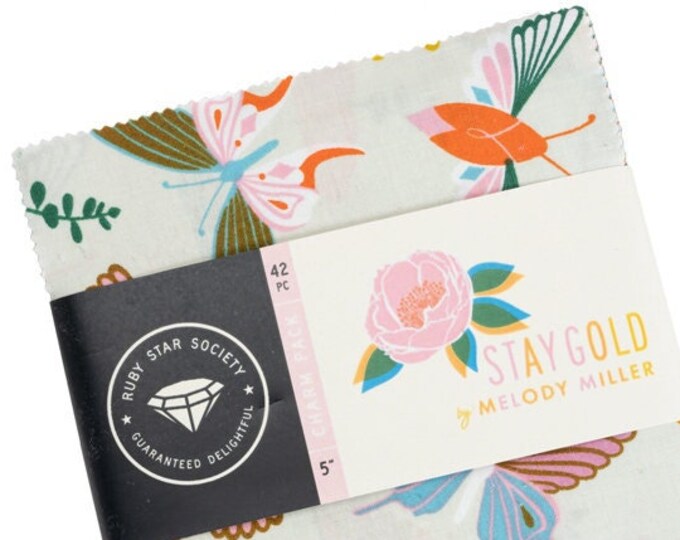STAY GOLD 3 Charm Packs Ruby Star Society MODA Fabric Quilting Sewing Pink Moth Floral Grand ...