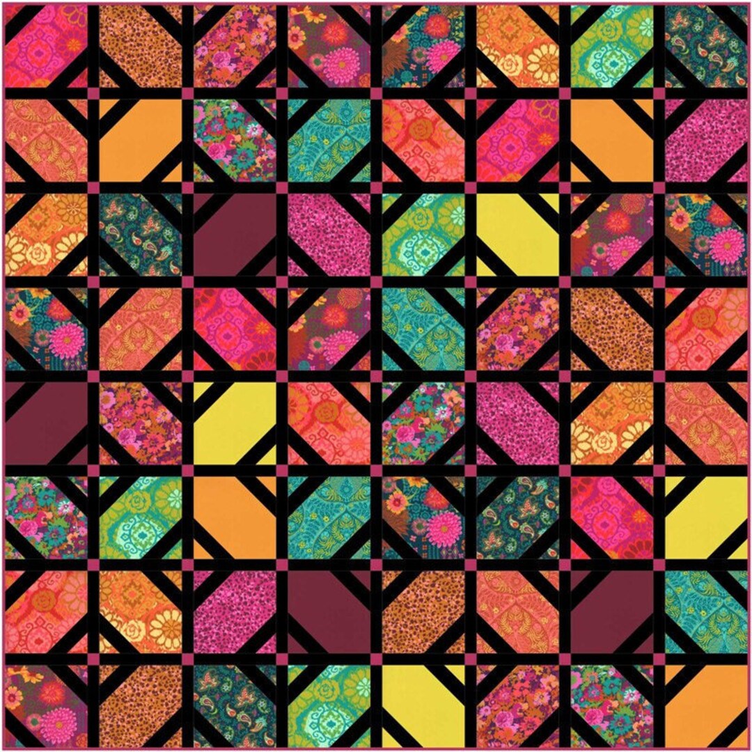 KASADA Quilt Kit MODA Fabric Crystal Manning 63"x63" Shabby Quilting Sewing Boho Bazaar Pink ...