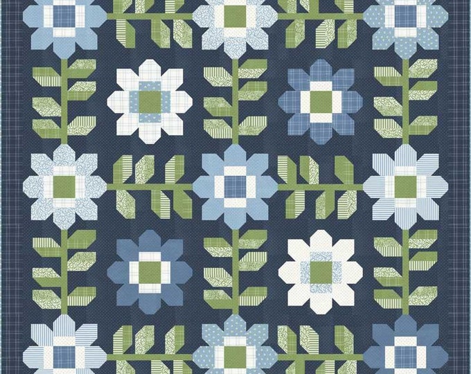 SHORELINE Quilt Kit MODA Fabric Camille Quilting Sewing Edelweiss Navy ...