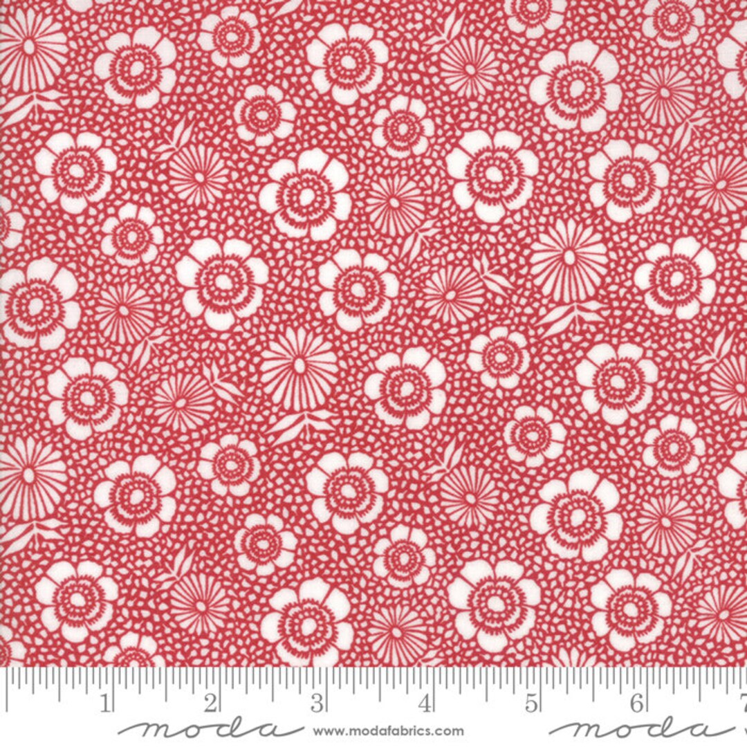 OXFORD PRINTS Moda Fabric RED White Daisy 3 Yd Shabby Sewing Quilting ...