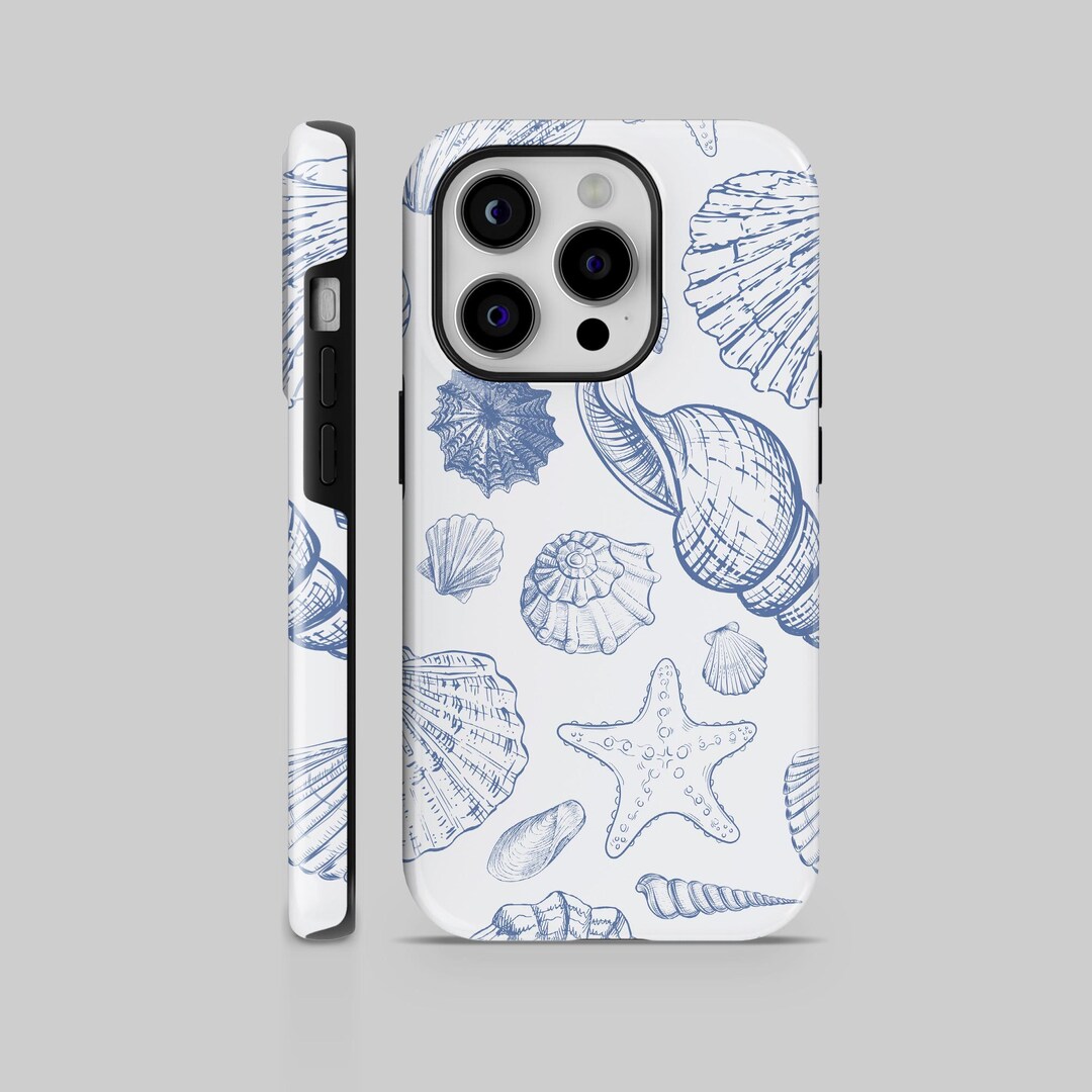 Sea Shell Case Blue TOUGH Cover for iPhone 16pro, 15, 14, 13, 12 ...