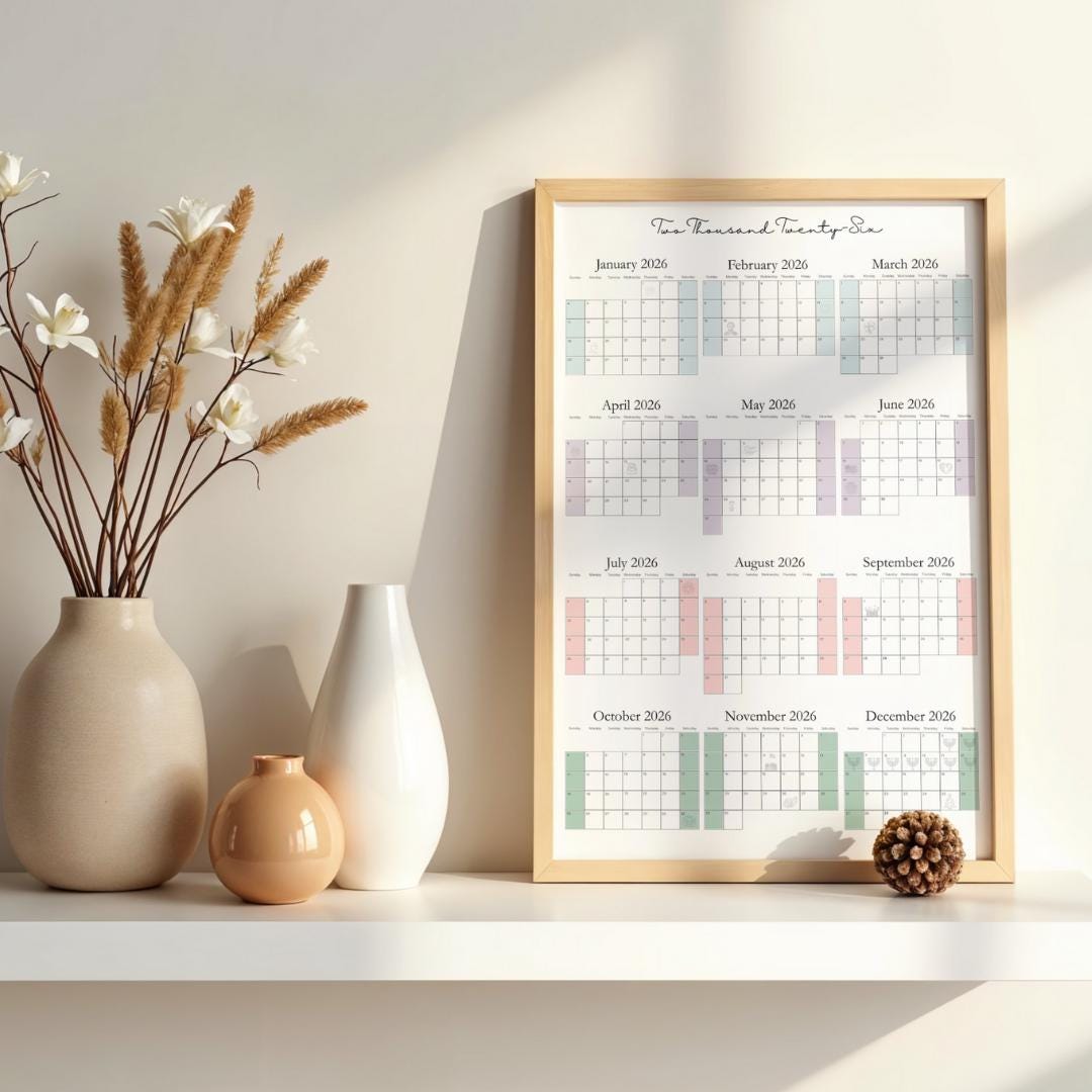 2026 Large Wall Calendar Printable • 24x36" PDF • Minimalist Yearly ...