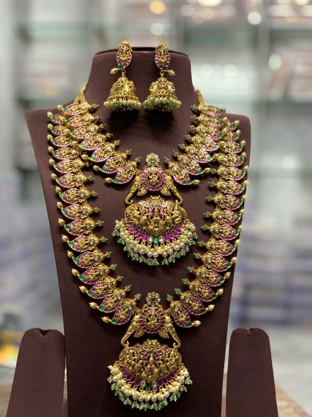 Jadau Kundan Haram Set | South Indian Bridal Necklace Set | Goddess ...