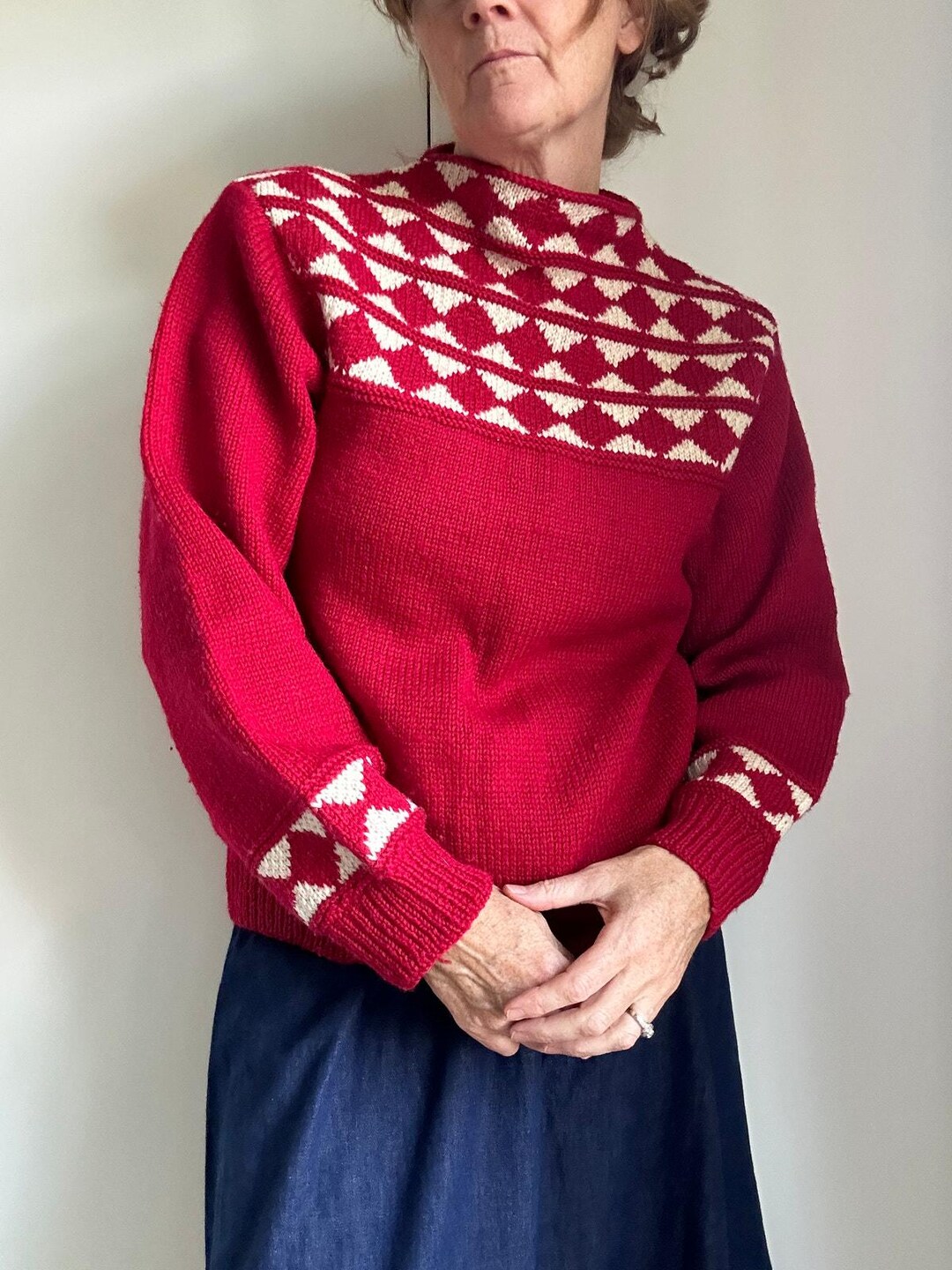 Vintage Hand Knit Wool Sweater Handmade Sweaters Size S/M Nordic Warm ...