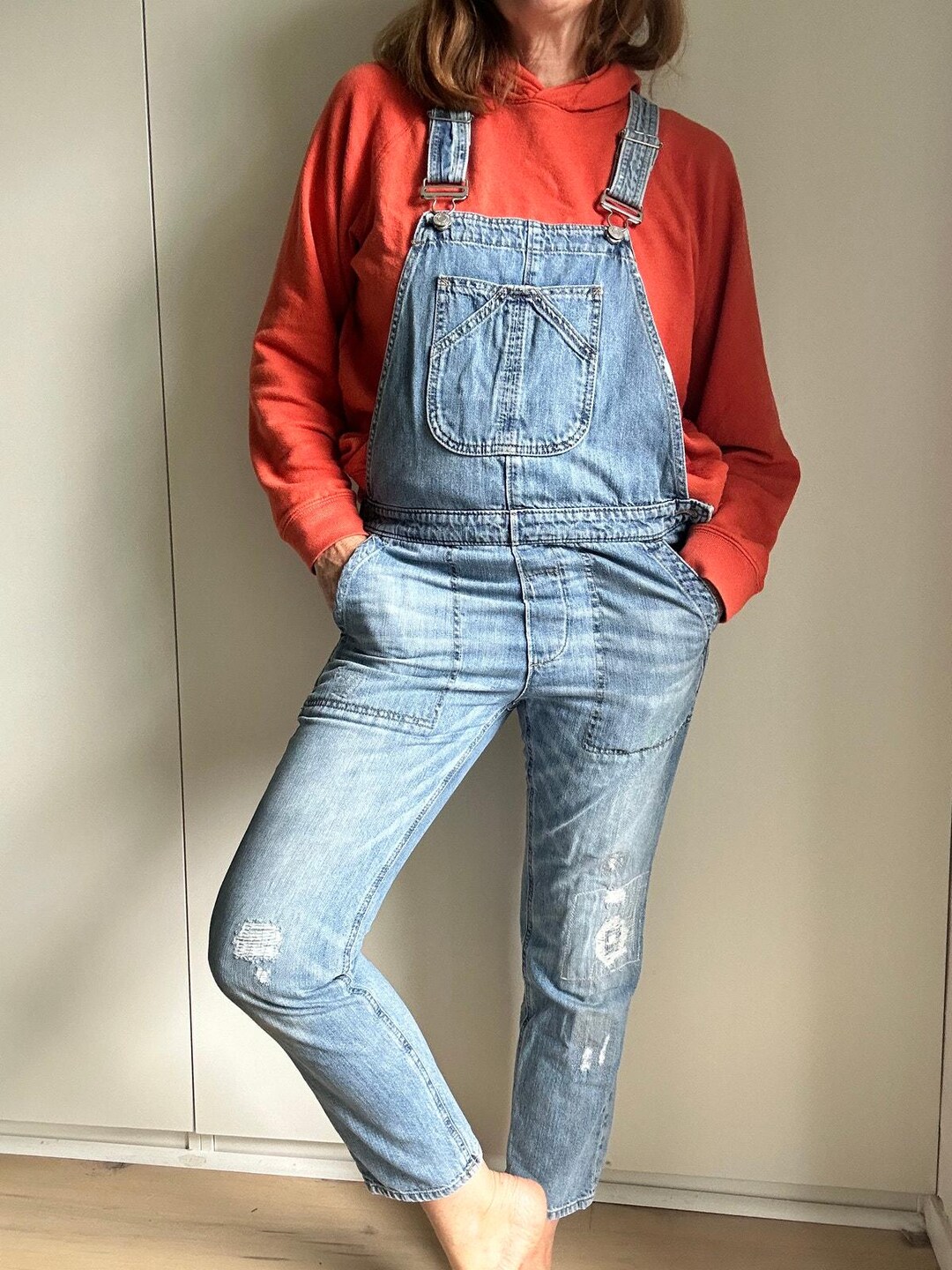 GAP Overalls Size XS Slim Fit Distressed Jeans Denim Ankle Cropped - Etsy