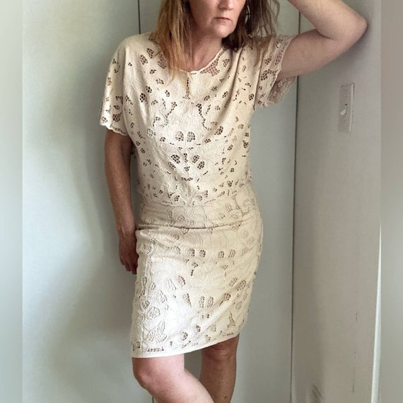 Vintage Surya Eyelet Crochet Look Cream Skirt Set Ind… Gem