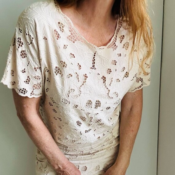 Vintage Surya Eyelet Crochet Look Cream Skirt Set Ind… Gem